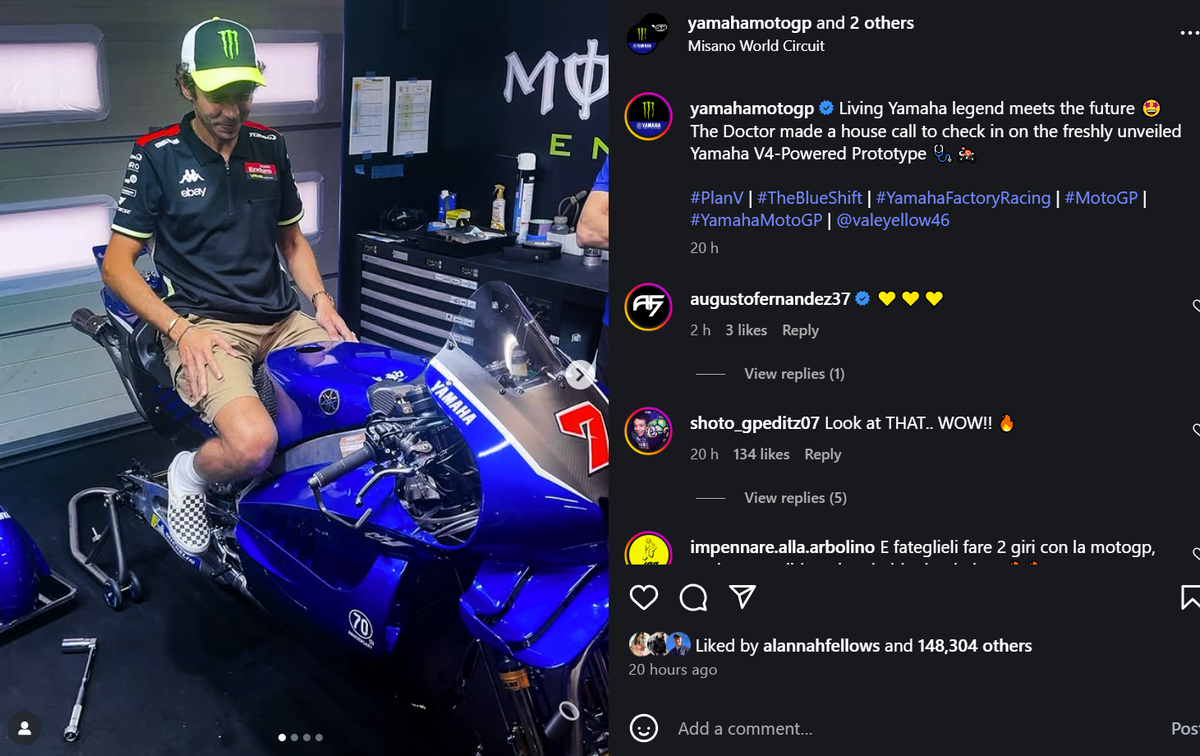 Valentino Rossi checks out Yamaha V4 in Misano pit visit | Crash.net
